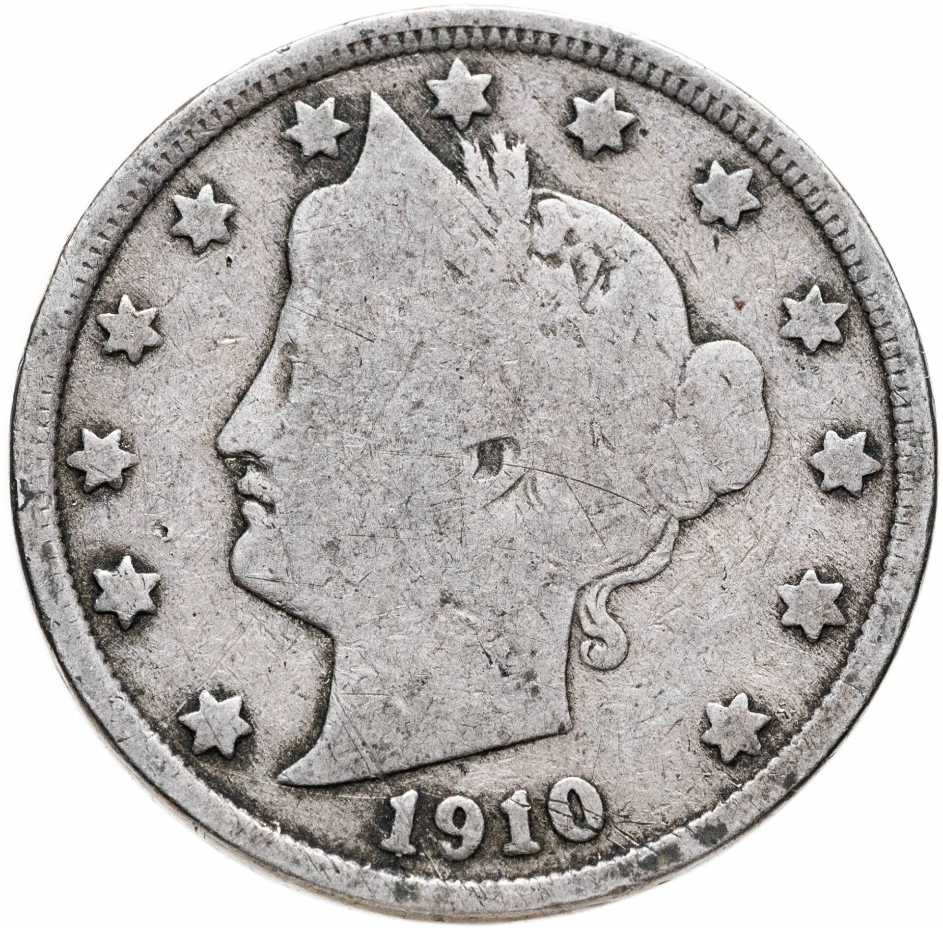 США 5 центов cents 1910 Liberty Nickel, Мельхиор медь-никель, в сохранности F