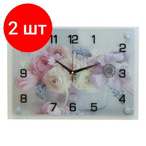 Комплект 2 шт, часы настенные 2535-021 (25Х35) прям цветы рубин