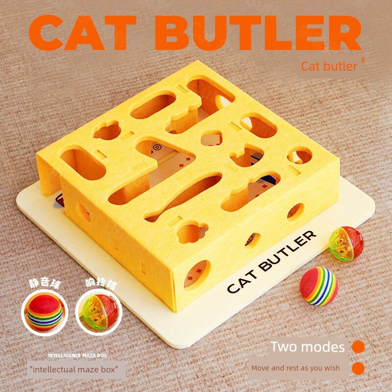 Игрушка для кошек: развивающий лабиринт-головоломка из фетра с дырочками, с пищалкой и шариком для самостоятельных игр