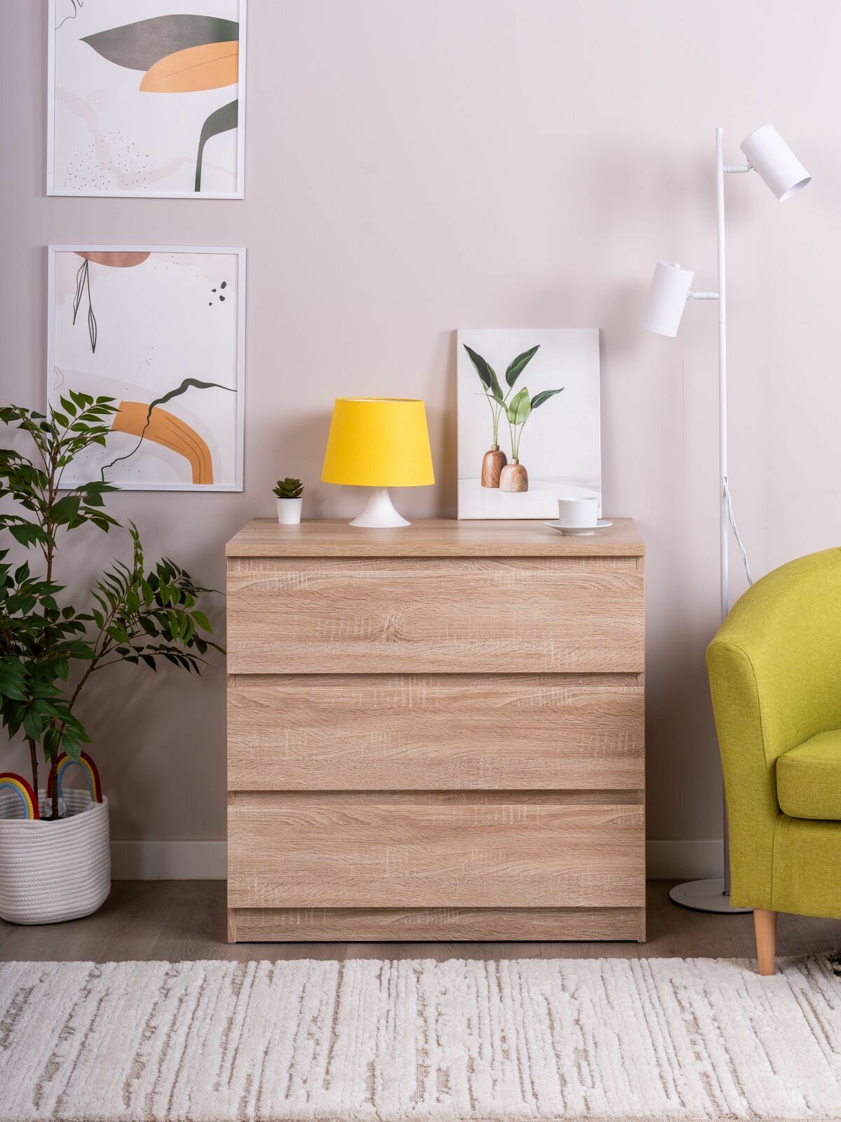 Комод Мальта, 3 ящика, с доводчиками, 80х48х76 см, дуб сонома, ГУД лакк