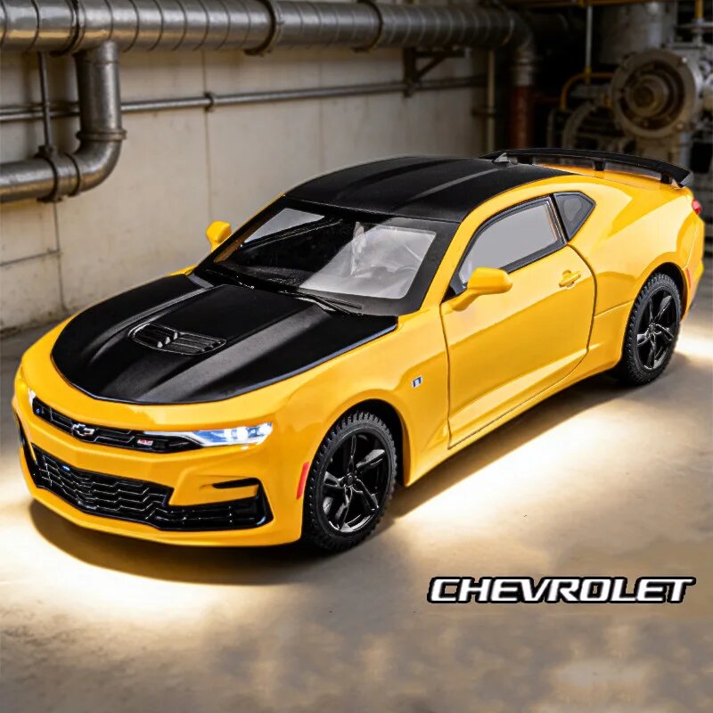 Black Mamba 1:24 Chevrolet Camaro 2023 металлическая модель автомобиля со звуком и Желтый, Желтый