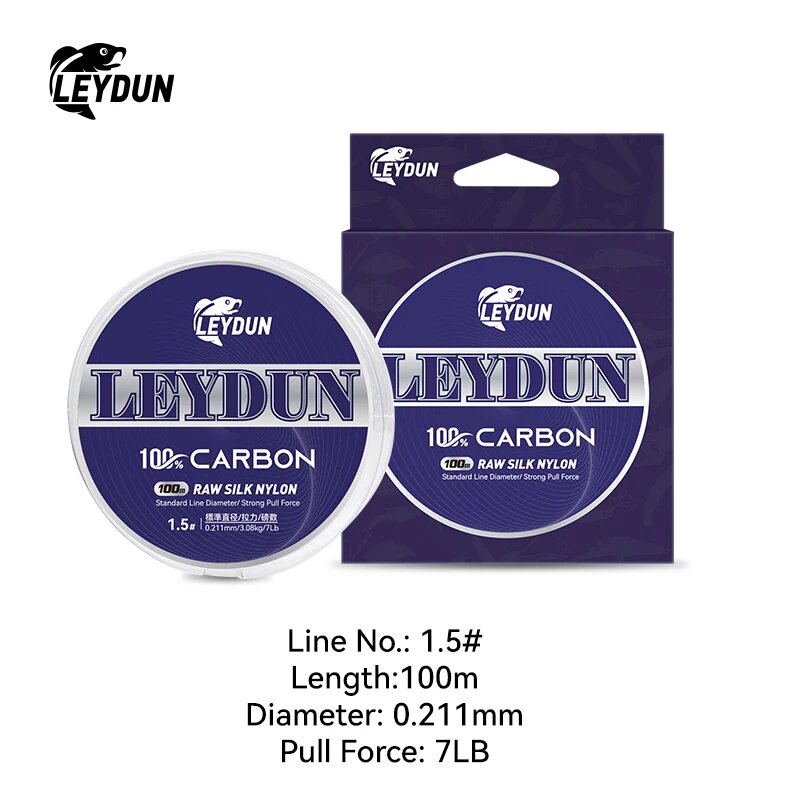LEYDUN Углеродная леска для морской рыбалки 100м 1.5-0.211mm-7LB