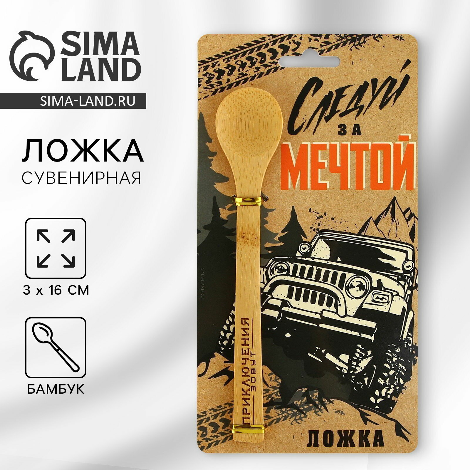 Ложка бамбуковая "Мечта", 3x16 см, материал ручки: бамбук, внешний вид: с пожеланиями