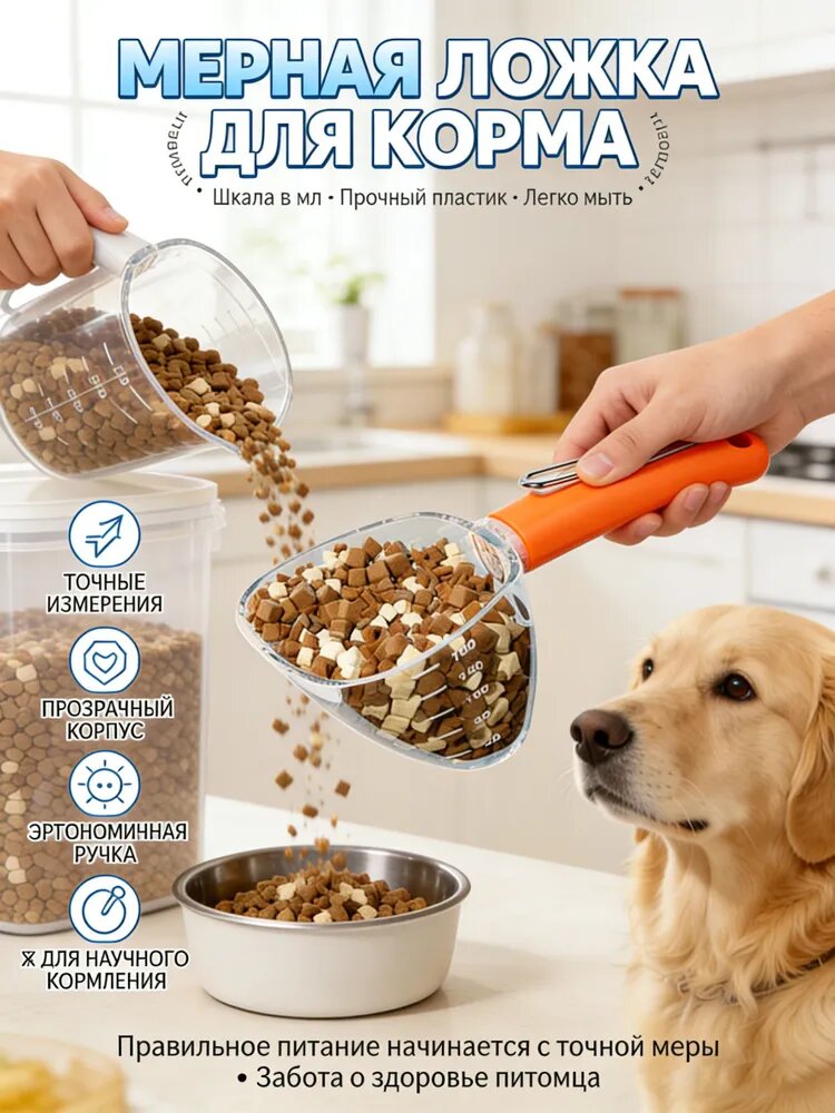 Мерная ложка для корма животных с шкалой, для собак и кошек