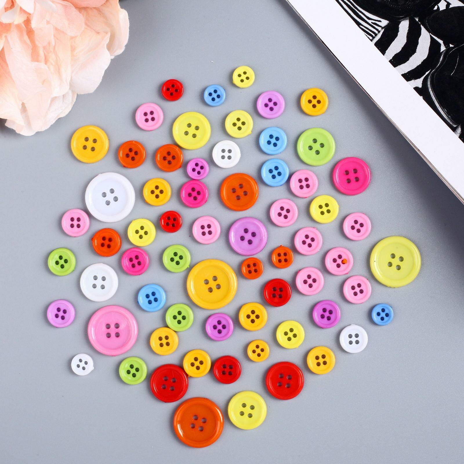 Набор пуговиц декоративные пластик "Цветные", 279958