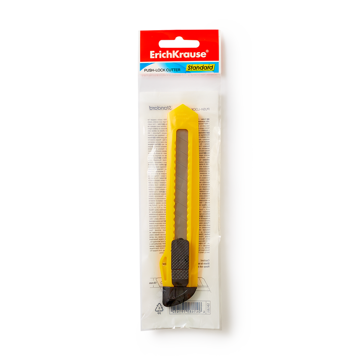 Нож канцелярский ErichKrause "Standard", выдвижное лезвие, желтый