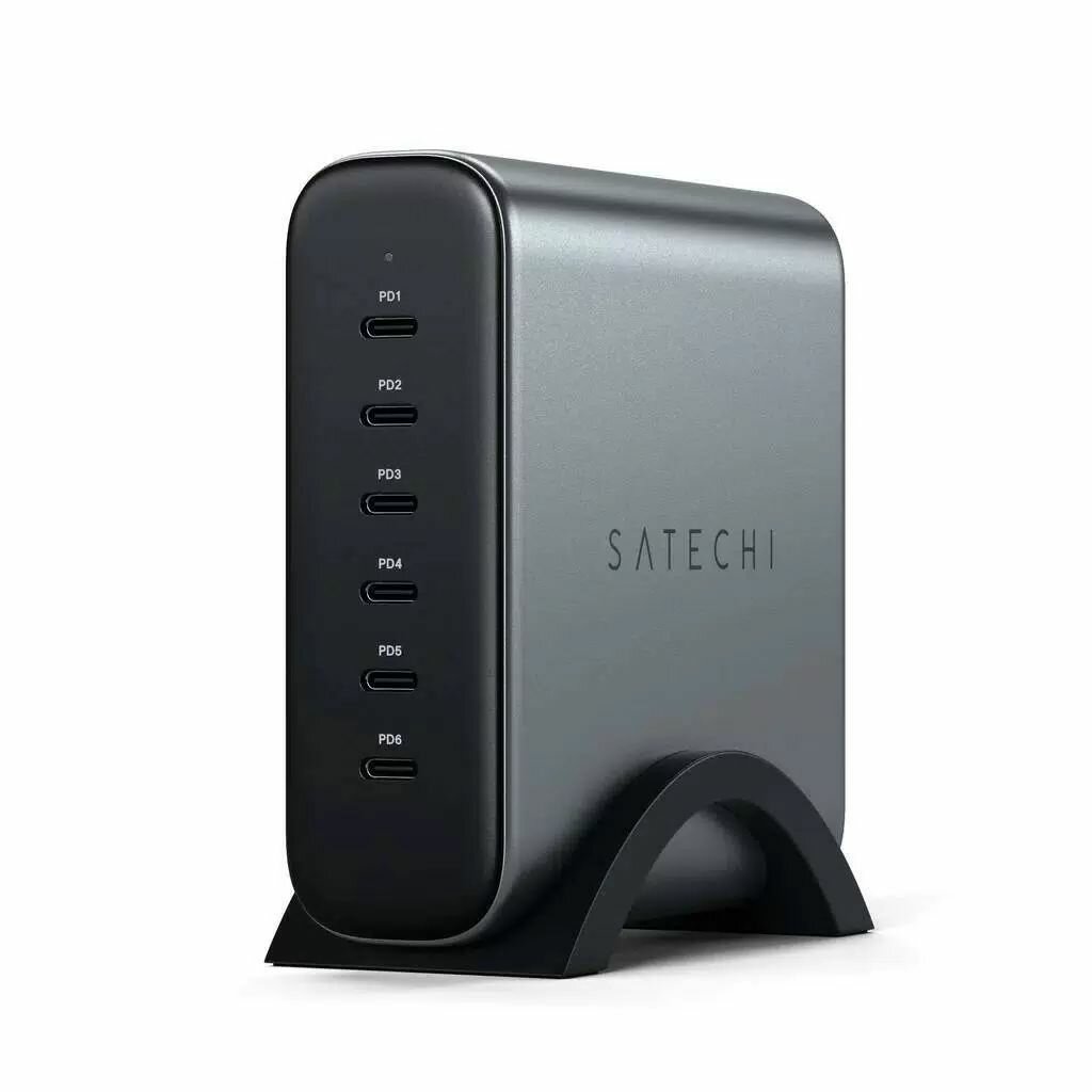 Зарядное устройство Satechi 200W USB-C 6-Port PD GaN Charger EU. Цвет: серый космос.