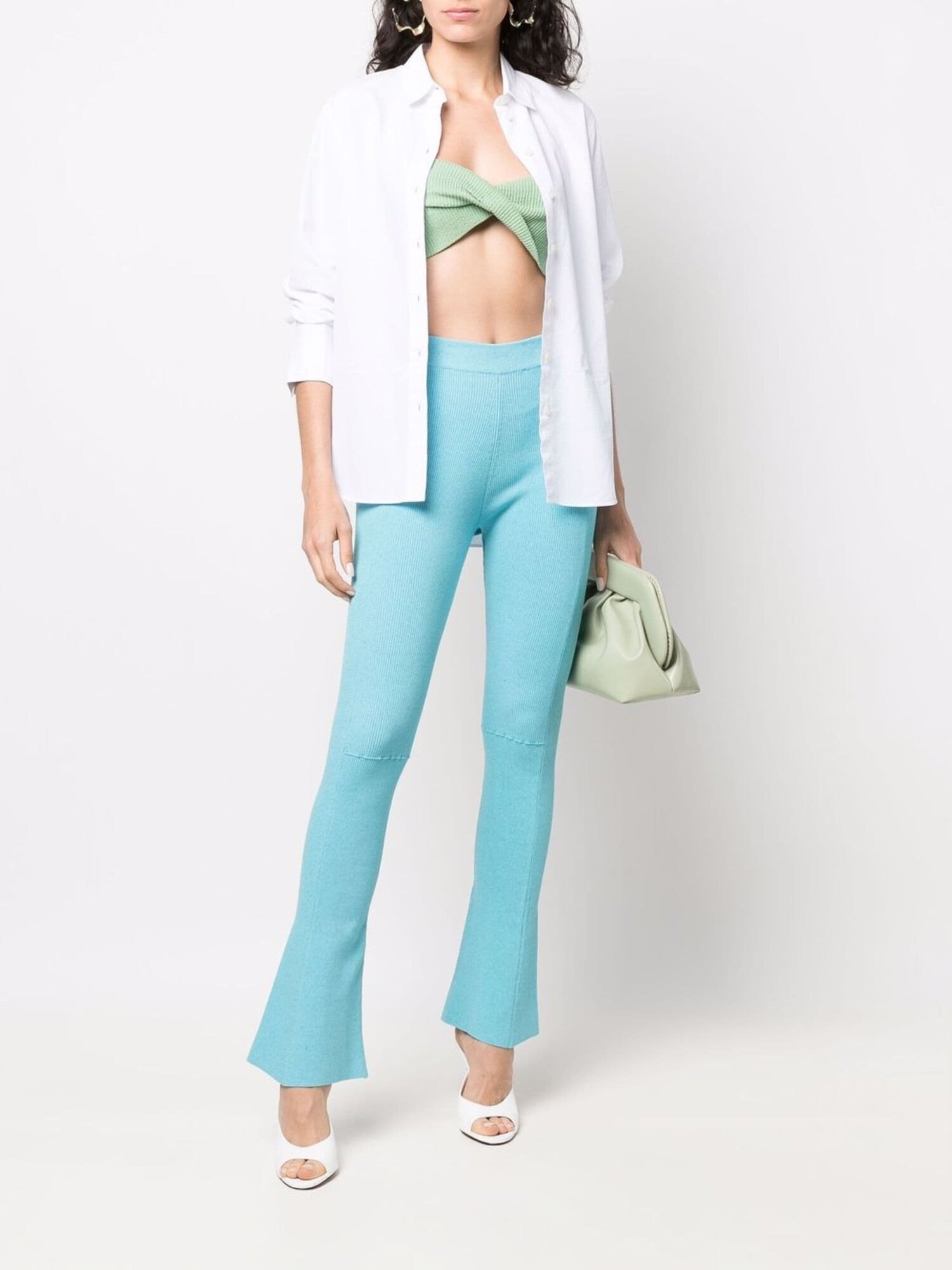 Брюки буткат Jacquemus bootcut, размер 36 EU, Синий принт — фото 1