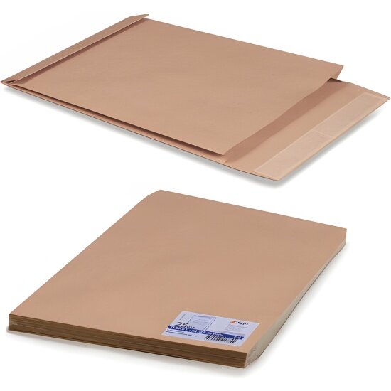 Конверт-пакеты Курт Е4+ объемный (300х400х40 мм) до 300 листов, крафт-бумага, отрывная полоса, комплект 25 шт, 302127.25