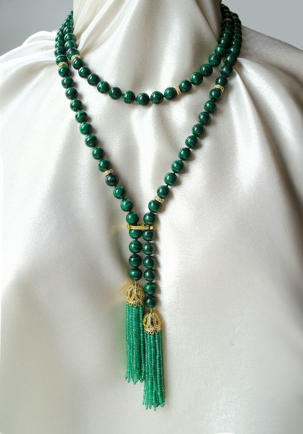 Колье, малахит, хризопраз