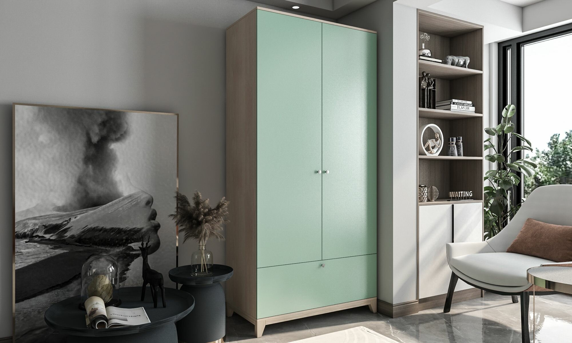 Распашной шкаф "Хельга 2" МДФ 100х210х50 Кремона шампань / Ниагара