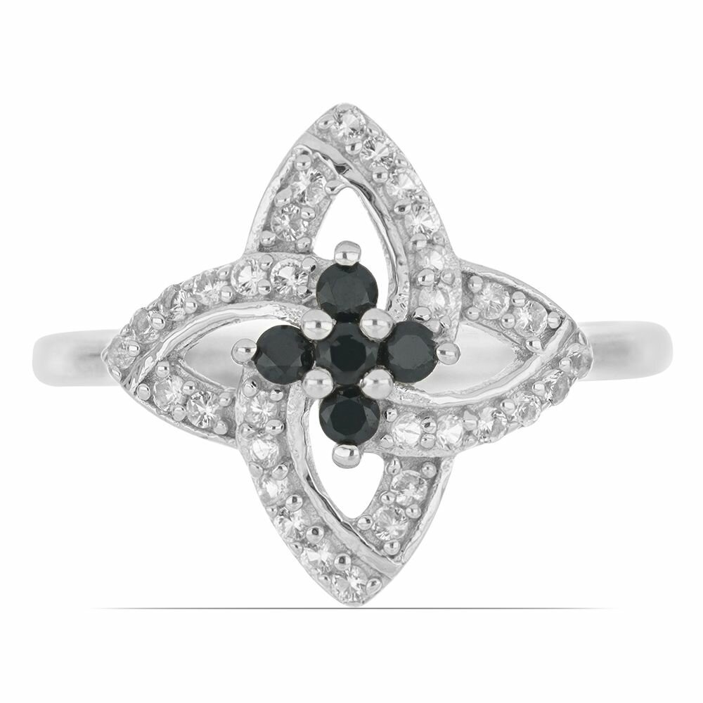 Кольцо тонкое, серебро, 925 проба, родирование, шпинель, топаз