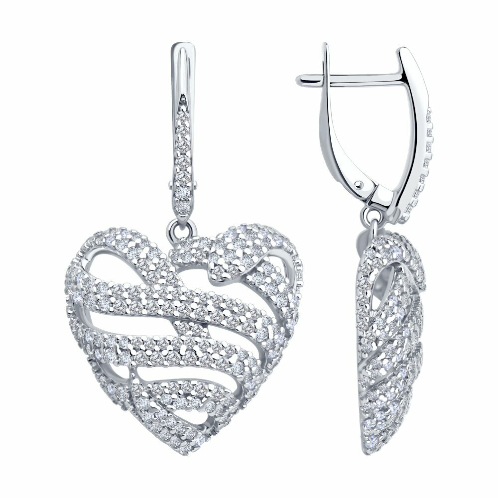 Серьги, серебро, 925 проба, родирование, фианит