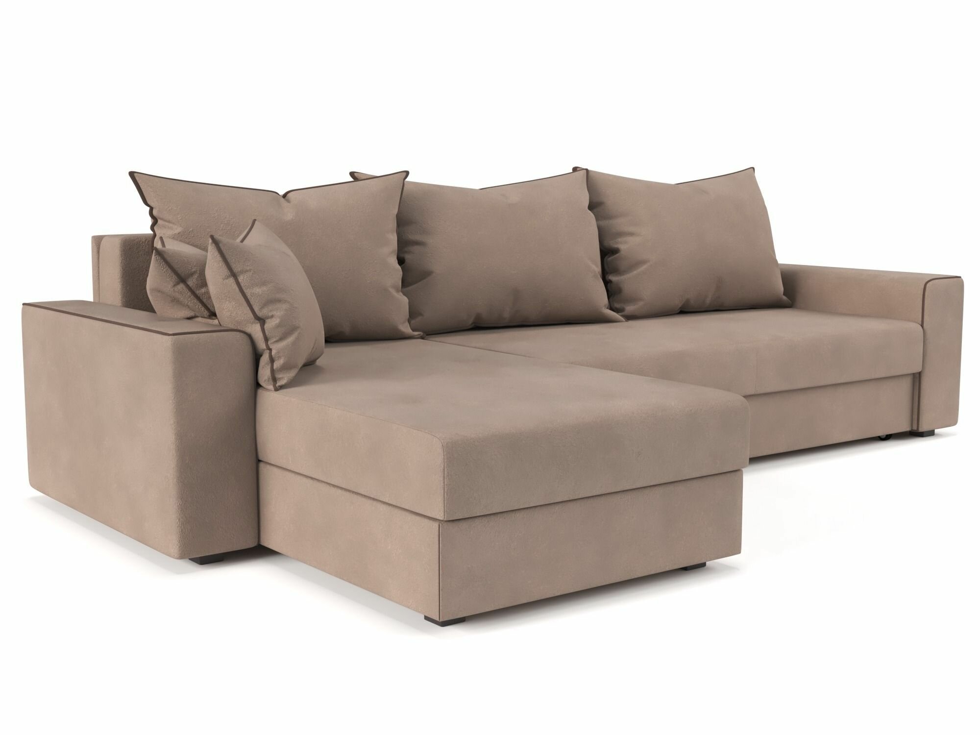 Мягкий угловой диван Soft Element Джепсон Cocoa левый, дизайнерский, флок, массив дерева, в зал, с подушками