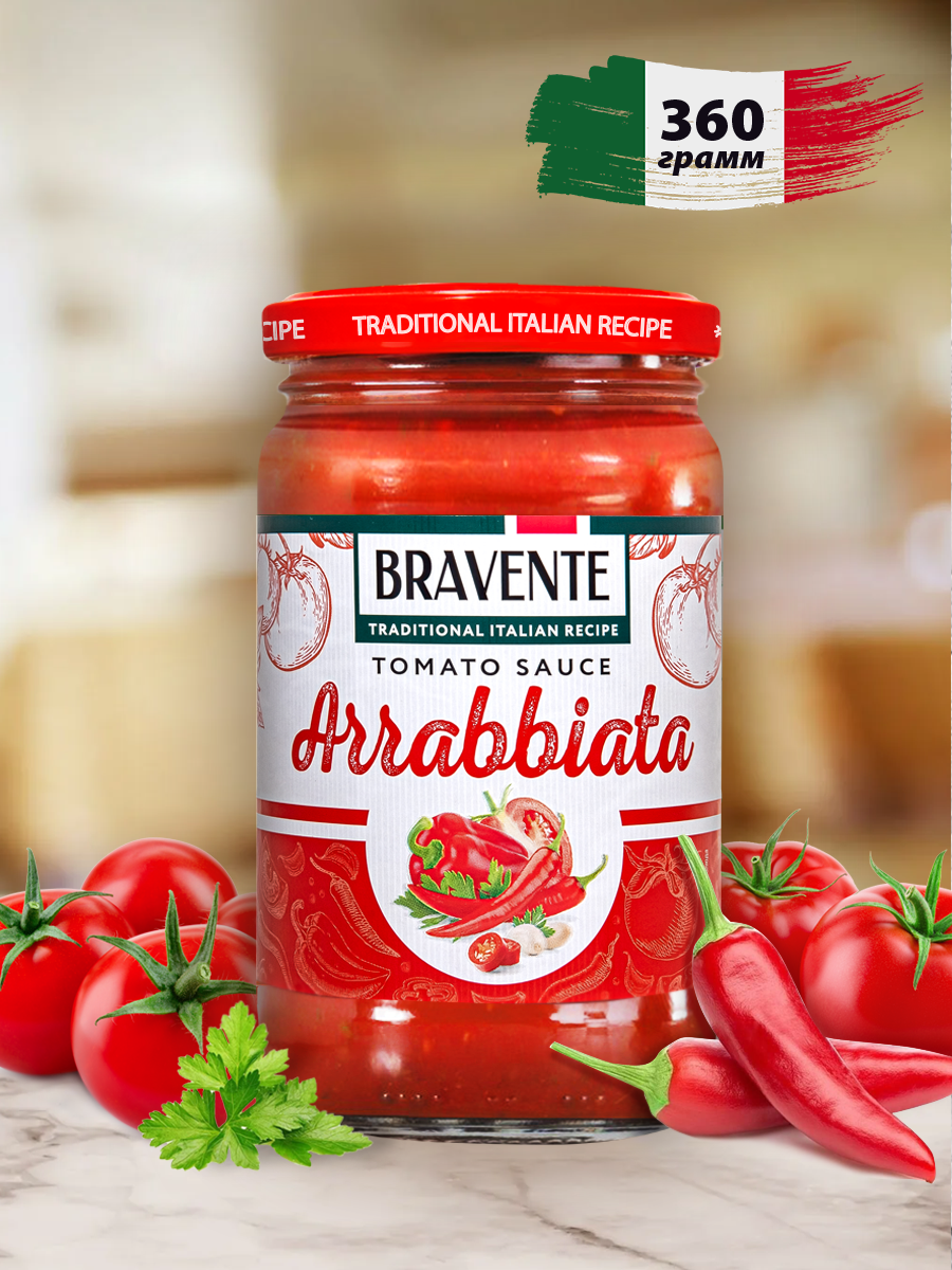 Соус томатный BRAVENTE Арраббьята Tomato ARRABBIATA, 360 гр.