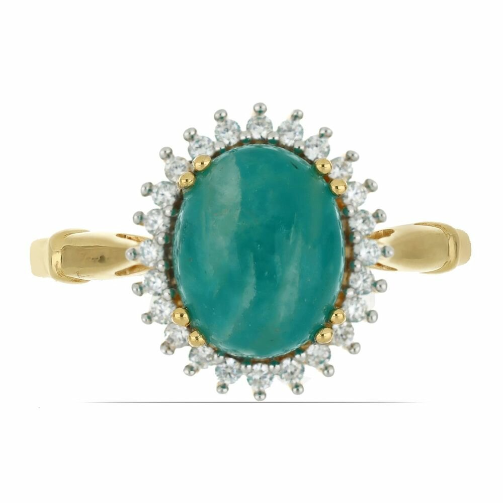 Кольцо, серебро, 925 проба, амазонит, фианит