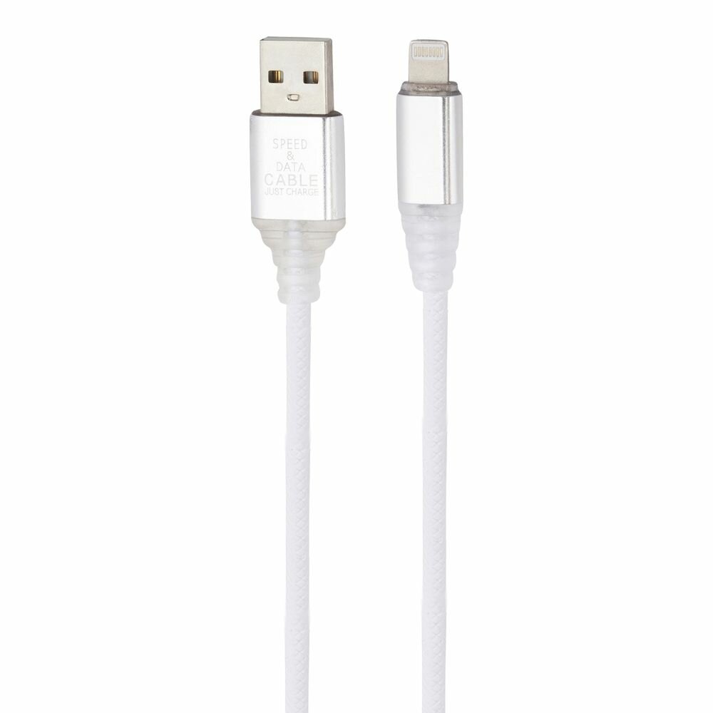 USB кабель "LP" для Apple Lightning 8-pin "Змея" LED TPE (белый/блистер)