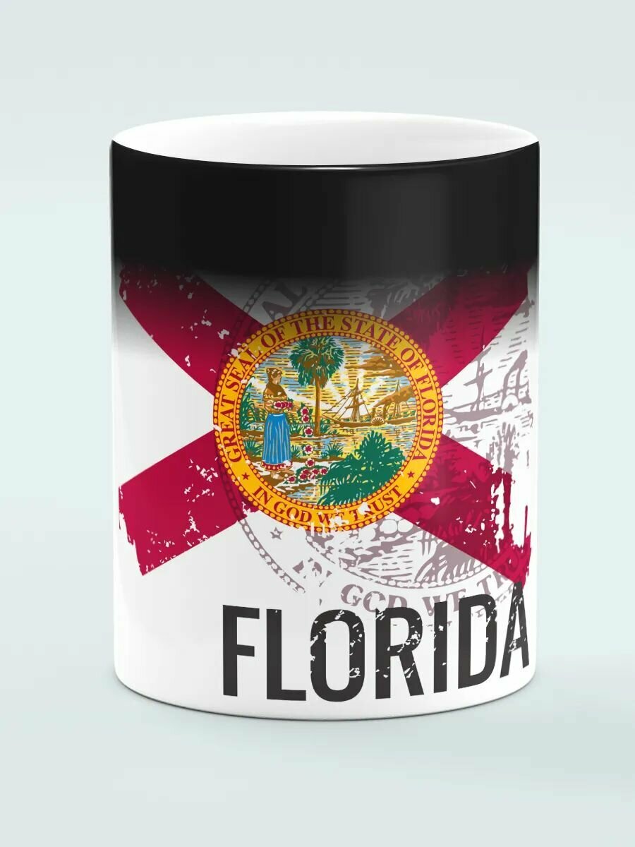 Кружка хамелеон Филя "Флаг штата США Florida", использование в СВЧ, керамика, 330мл, 1шт