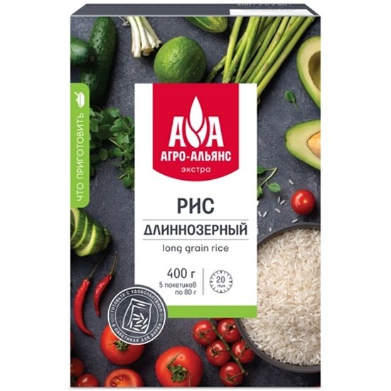 Рис Агро-альянс длиннозерный в пакетах для варки 400 г (5 х 80 г)