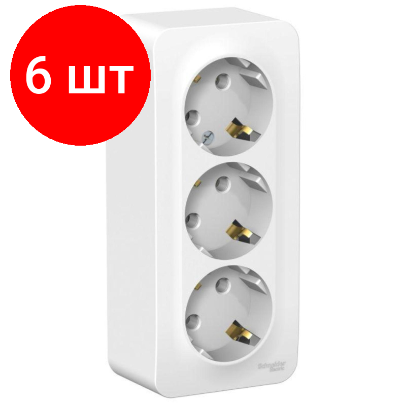 Комплект 6 штук, Розетка 3-ая с/з 16А SE Blanca Белый (BLNRA010311) О/У