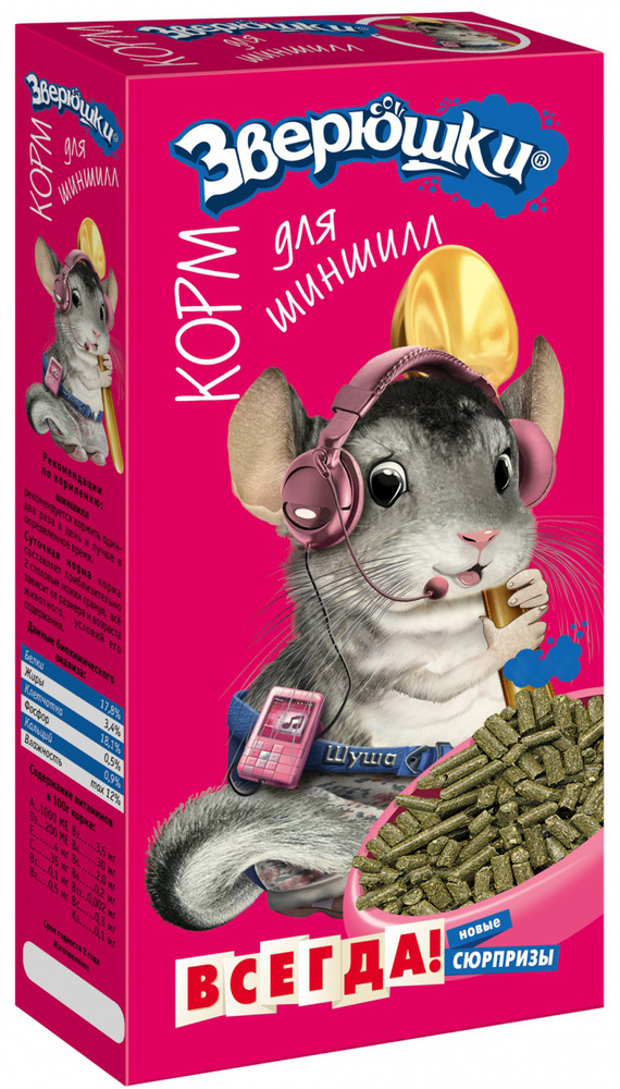 Корм Зоомир зверюшки гранулированный полнорационный для шиншилл (450 г)