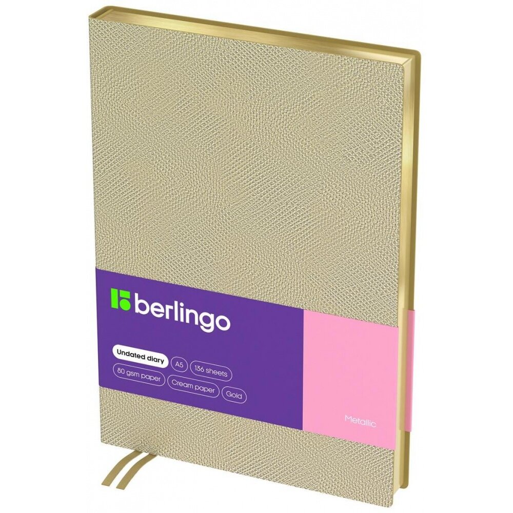 BERLINGO_ UD4_93524 Ежедневник недатированный, а5, 136л, кожзам, berlingo metallic, зол. срез, золотой металлик