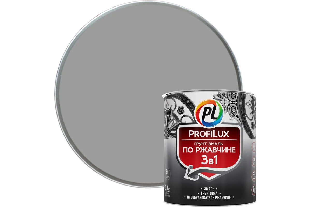 "Profilux / Профилюкс Грунт эмаль по ржавчине 3 в 1 Серая 0,9 кг