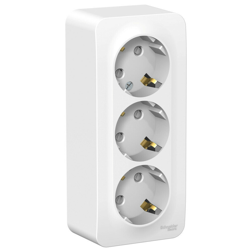 Blanca Розетка тройная с заземлением со шторками открытой установки с изолирующей пластиной 16А, цвет белый