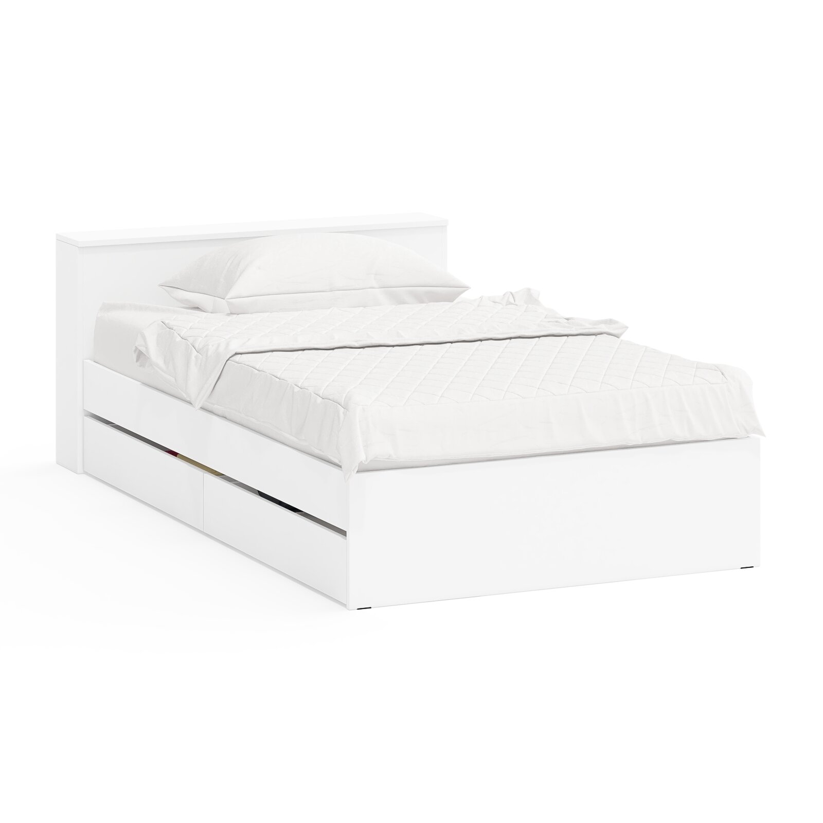 Кровать Ксения СВК 1200 с ящиками и ящиком для хранения, цвет белый, ШхГхВ 126,4х221,6х72 см.