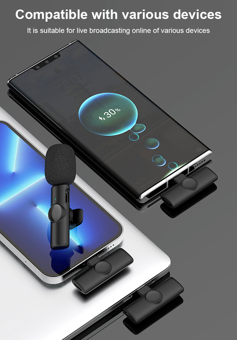 Портативный беспроводной петличный микрофон для аудио- и видеозаписи, мини-микрофон для Android, iPhone, трансляций на Y