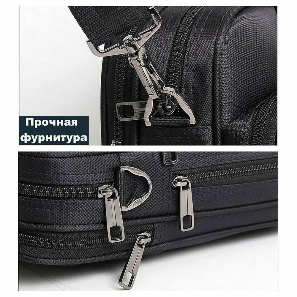 KemeiСумка-портфель Zohar 6606XL для ноутбука 19 дюймов из влагозащитной износостойкой ткани Оксфорд вместительная с усиленной защитой, с 3-мя отделениями на молниях и с ремнем через плечо, черная