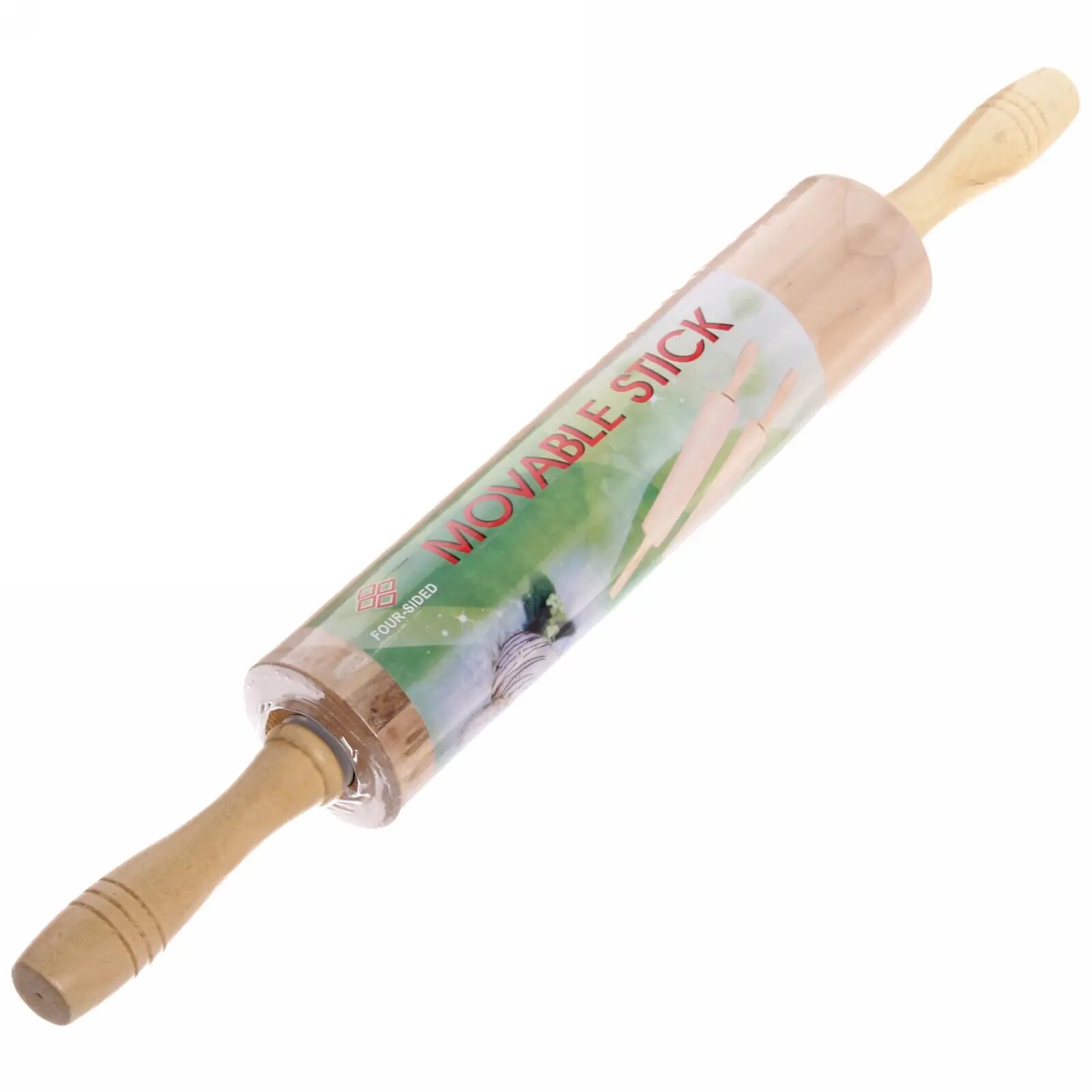 Скалка деревянная 42х5,5см с ручками, для раскатки теста, экологичная