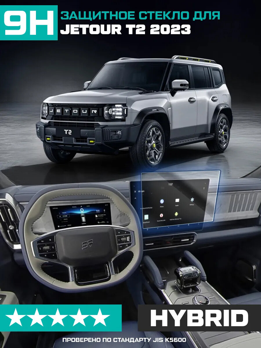 Защитное гибридное стекло Krutoff для экрана мультимедиа Jetour T2 2023