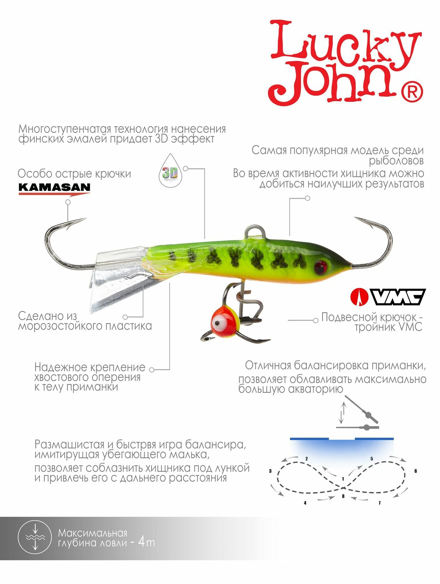 Балансир для зимней рыбалки Lucky John CLASSIC 4 с тройником 40мм/20 блистер (6гр) / на щуку судака и окуня