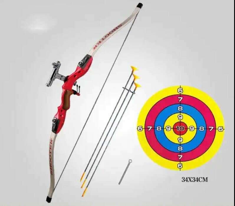 Детский игровой лук со стрелами 8 шт и мишенью 34*34 см (Красный)