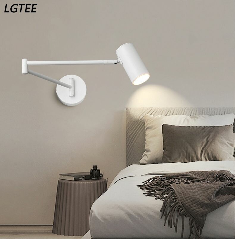LGTEE Современные светодиодные настенные светильники с регулируемым поворотом на длинной ручке для домашнего декора прикроватной тумбочки в спальне, золотое бра