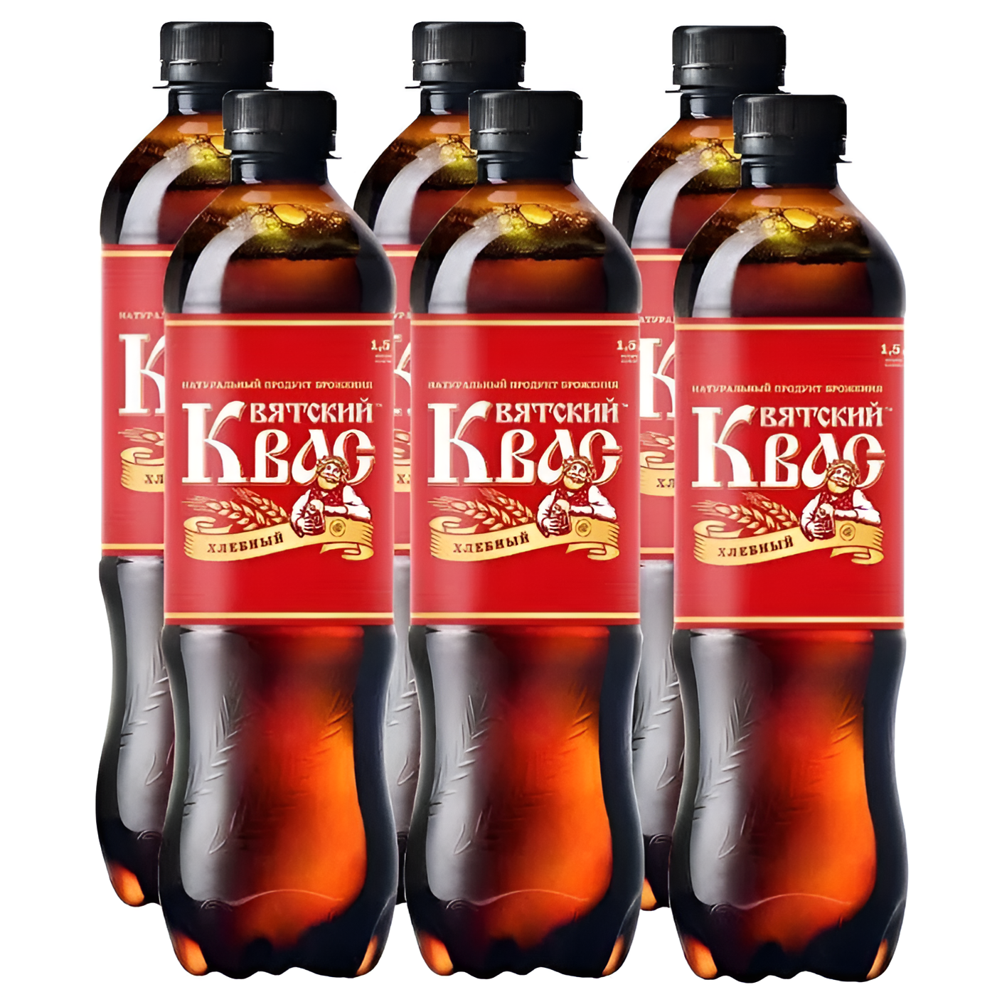 Квас "Хлебный" Вятский Вятич, ПЭТ, в упаковке 12 шт по 0,5 л