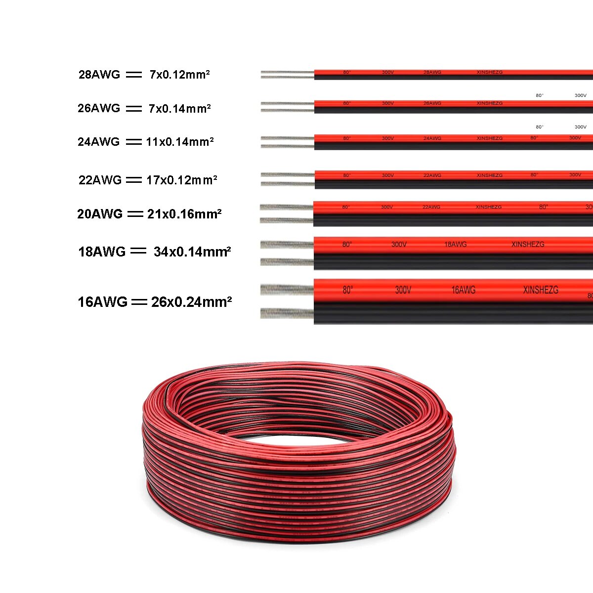 Провод 18 AWG 2pin красный/черный, 5м