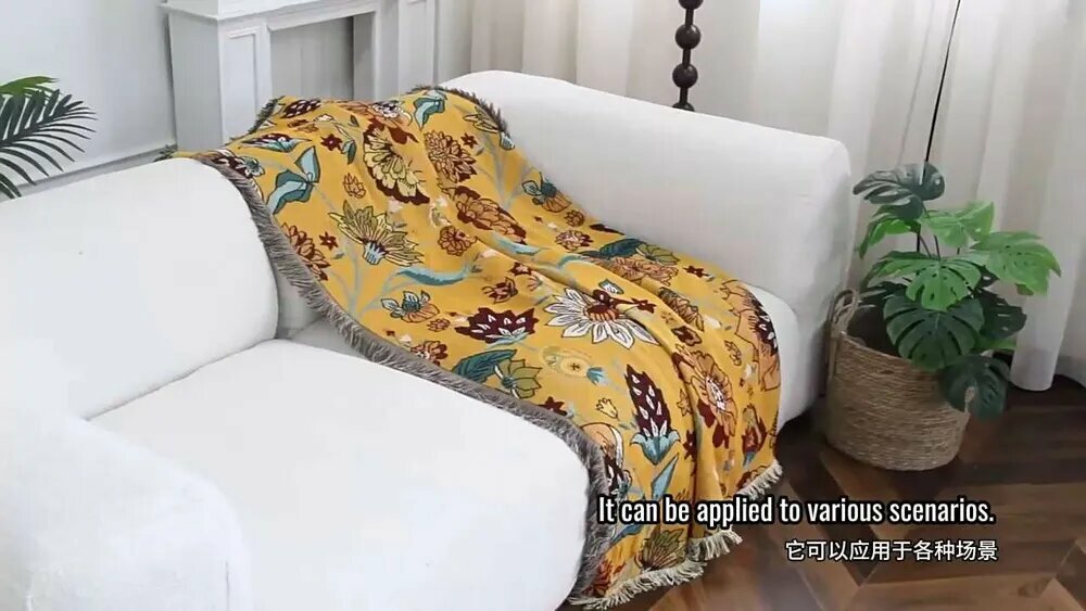 Плед Софт, с бахромой и цветочным принтом, 130 см х 160 см, для гостиной, покрывало — фото 1