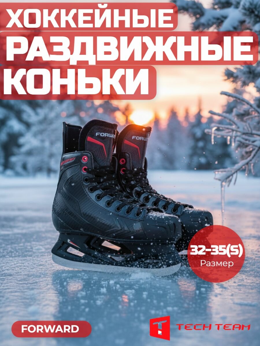 Коньки хоккейные раздвижные Forward р.32-35 S, Tech Team, для тренировок, прогулок и активного отдыха на каждый день