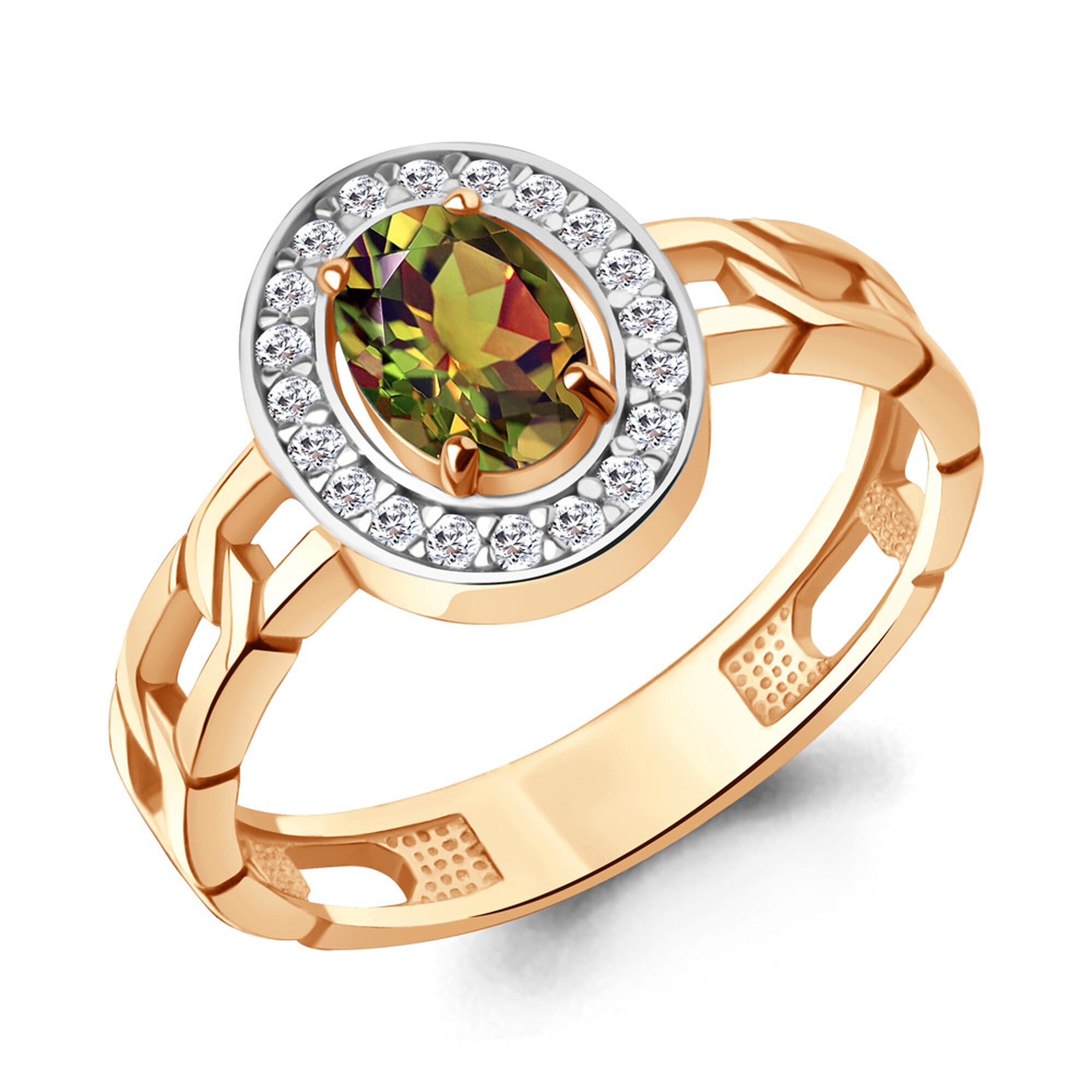 Кольцо, серебро, 925 проба, золочение, султанит, фианит