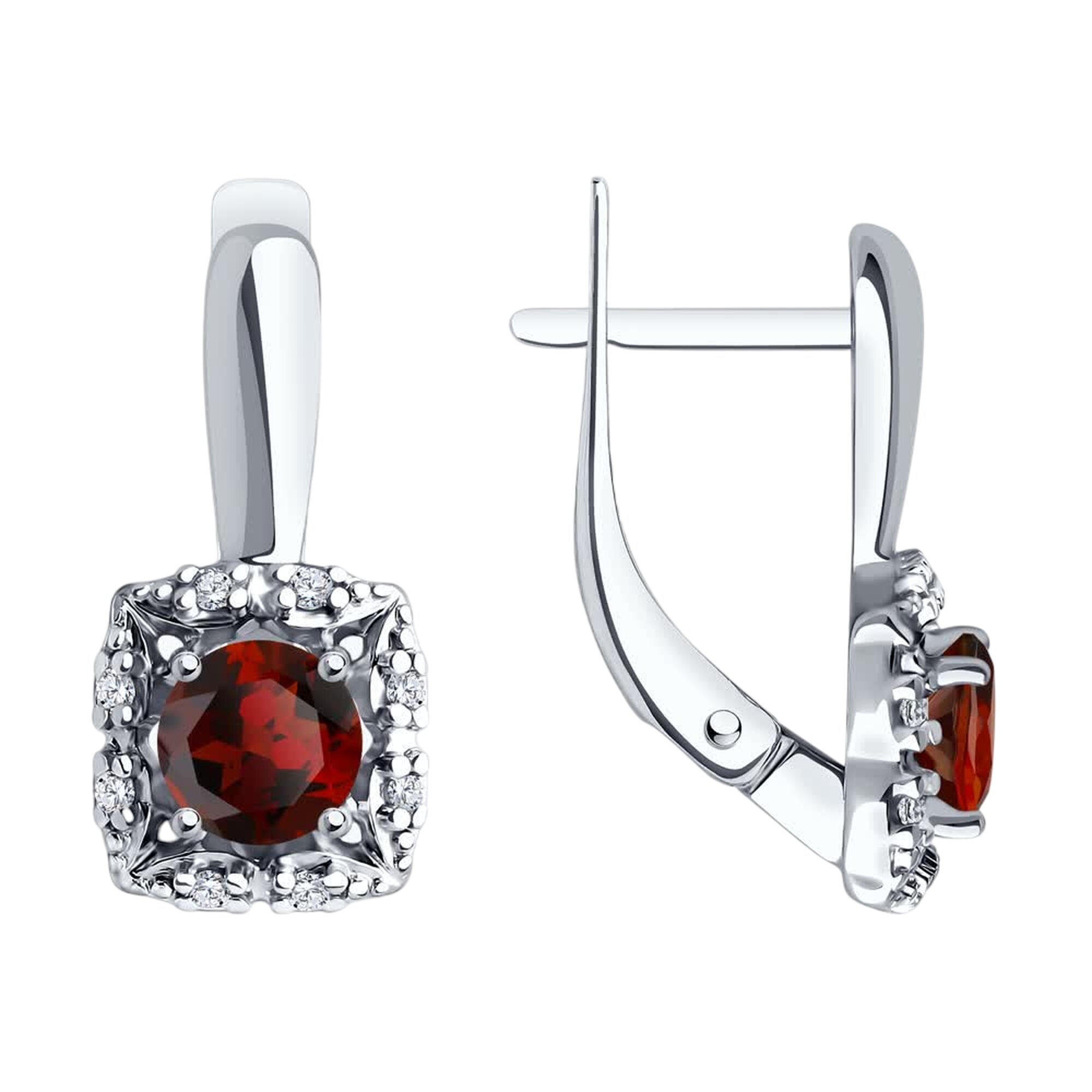 Серьги, серебро, 925 проба, родирование, фианит, гранат