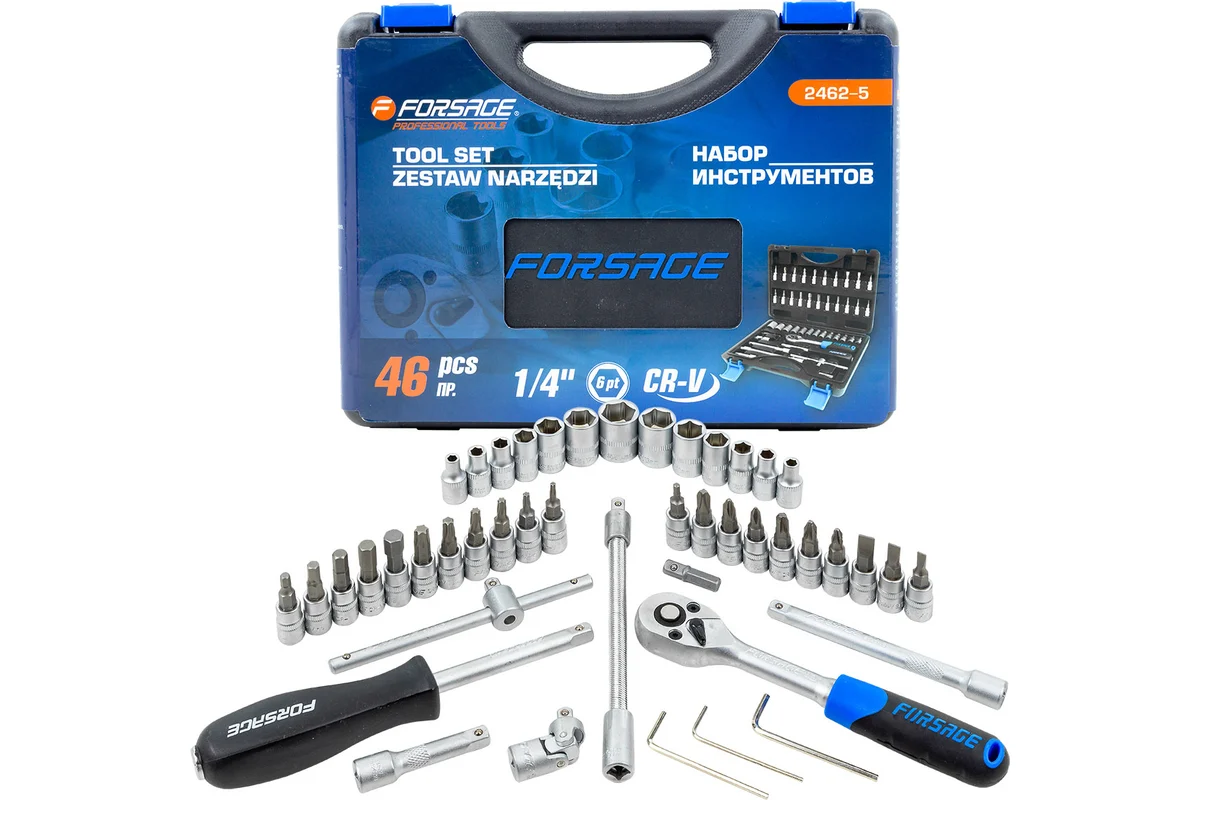 Набор инструментов Forsage, 46 предметов, 1/4", в кейсе, сталь