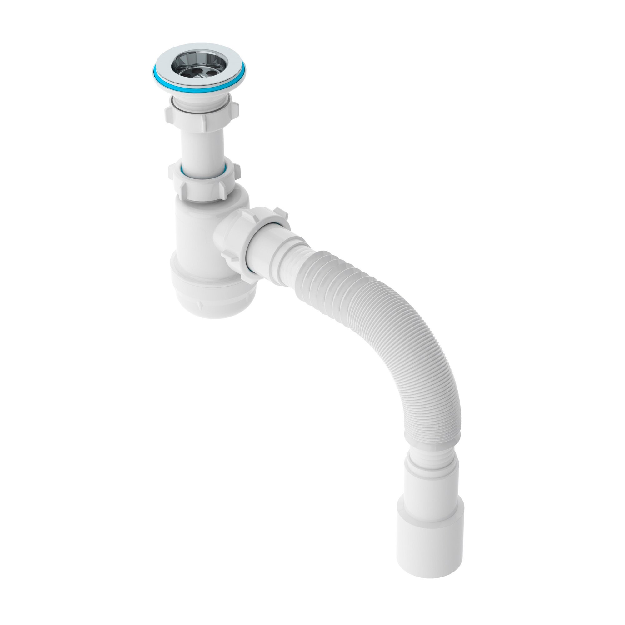 Сифон AquaKratos АК-C-1015 для умывальника, бутылочный тип, гидрозатвор, полипропилен, белый
