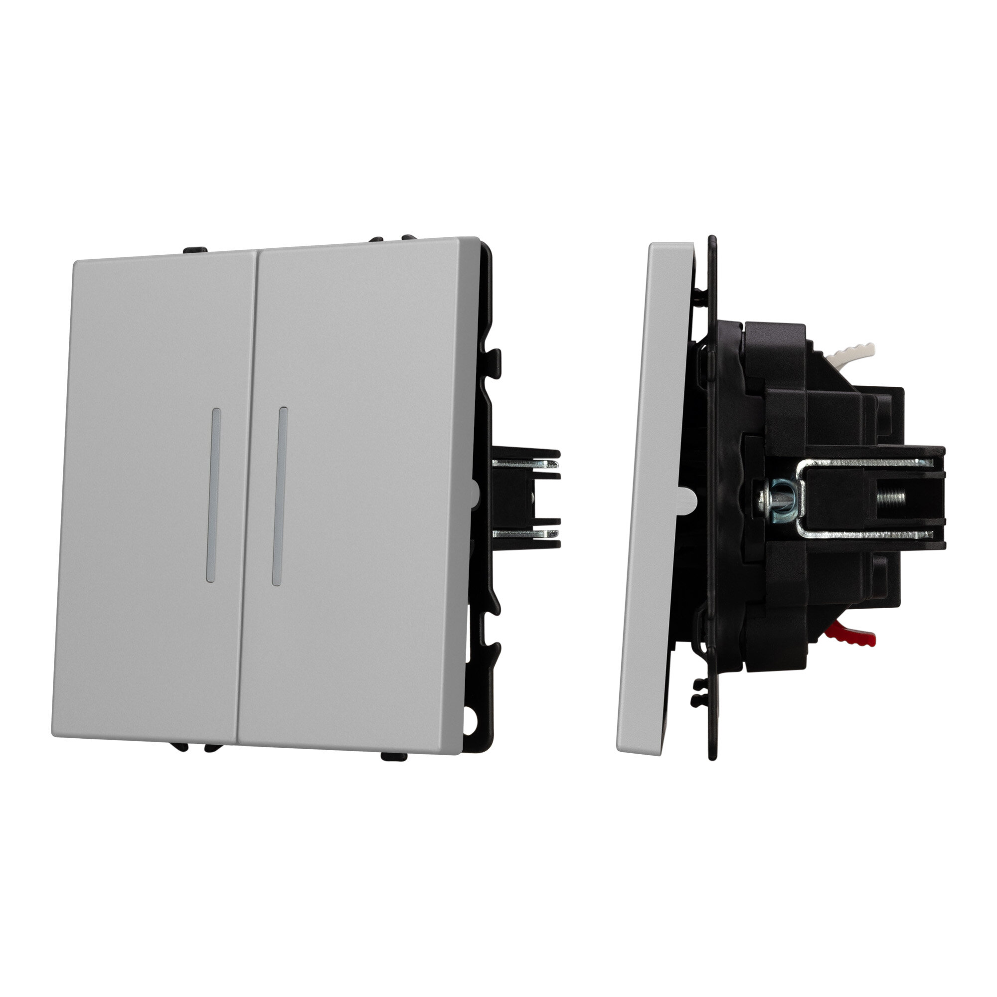 Механизм выключателя двухклавишный проходной LED SWT-NOBE-MKP2-SFPL-L-IS (230V, 10A) (Arlight, Никель) 059415