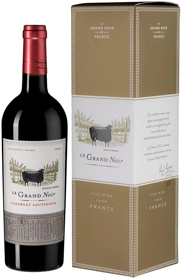 Вино "Le Grand Noir" Cabernet Sauvignon, Pays d'Oc IGP, 2020, gift box