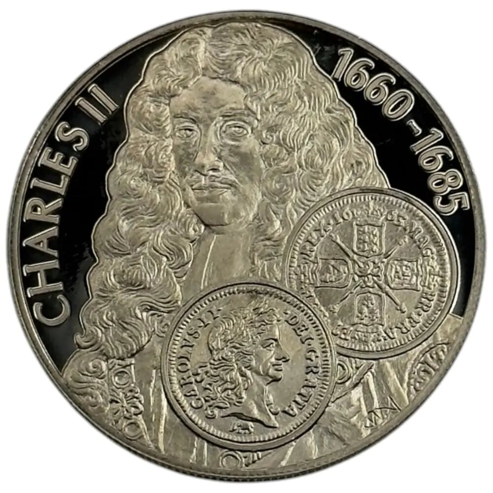 Фолклендские острова 50 пенсов 2001 г. (История монет Великобритании - Карл II) (CN)