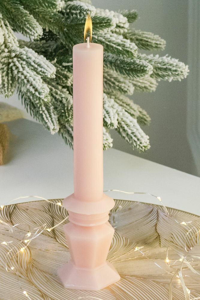 Декоративная свеча античное изящество с гранёным основанием, нежно-розовая, парафин, 25 см, Kaemingk 215651-1