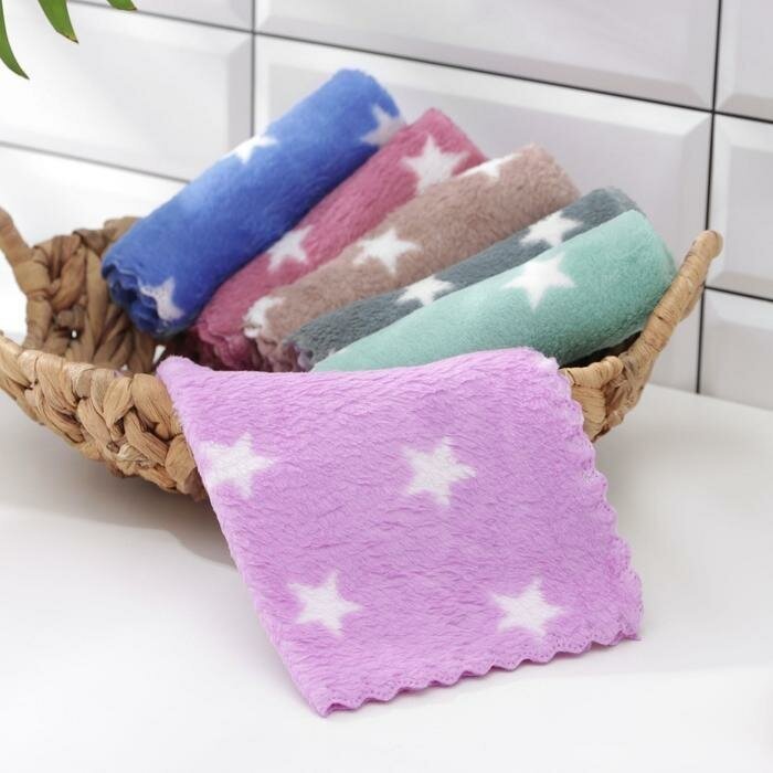 Салфетка микрофибра махровая Доляна «Звезды», 30×30 см, цвет микс, 6997588