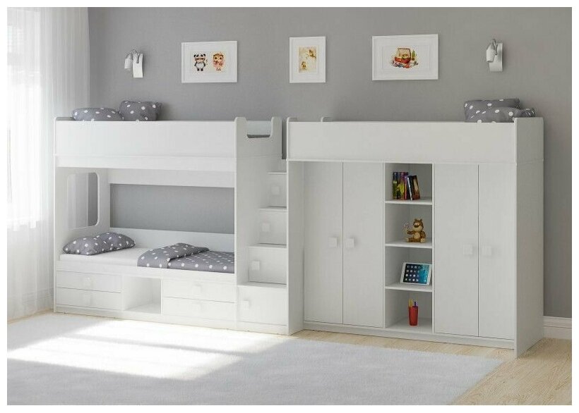 Трехъярусная кровать Легенда DE606-602 белый размер матраса 190х80 см